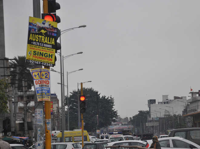 Billboards eclipse traffic signals - The Tribune
