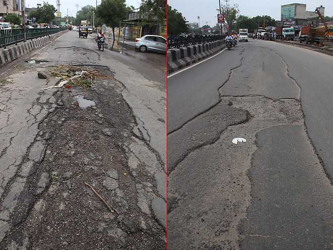 Heavy rain takes its toll on roads in city - The Tribune